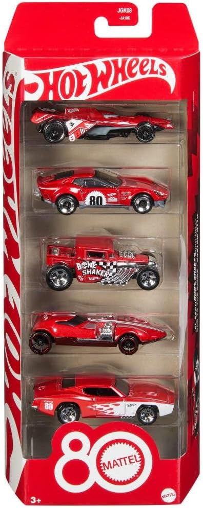 Hot Wheels Mattel 80th Anniversary Ruby Red 5-Pack – Monkey Fish Toys