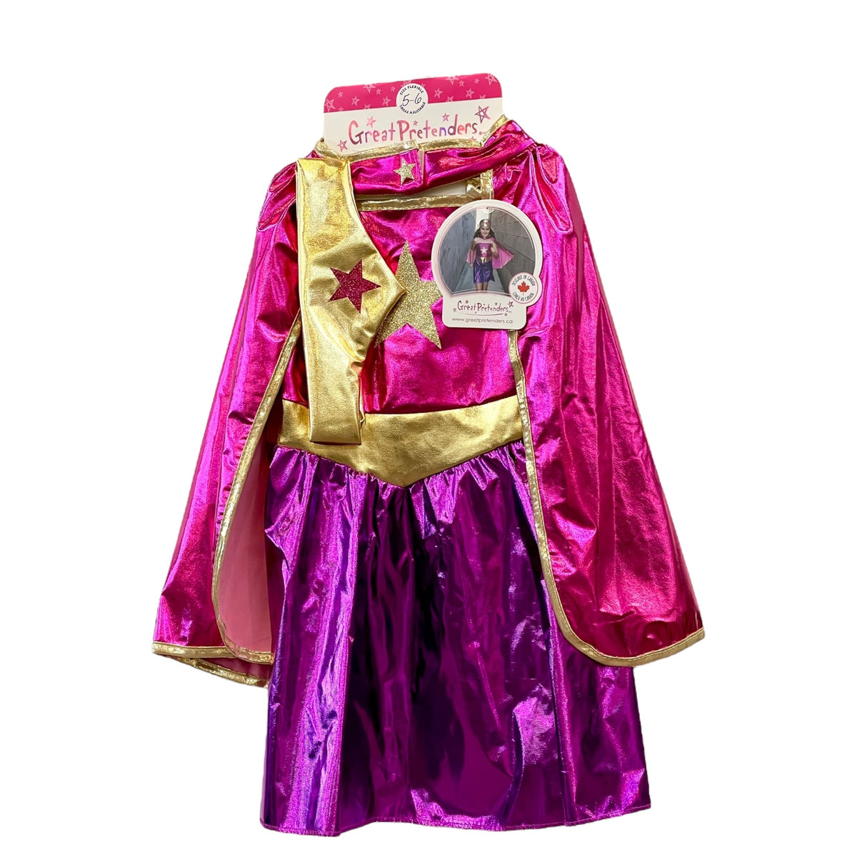 Superhero Star Dress, Cape & Headpiece, Magenta/Purple, Size 5-6 ...